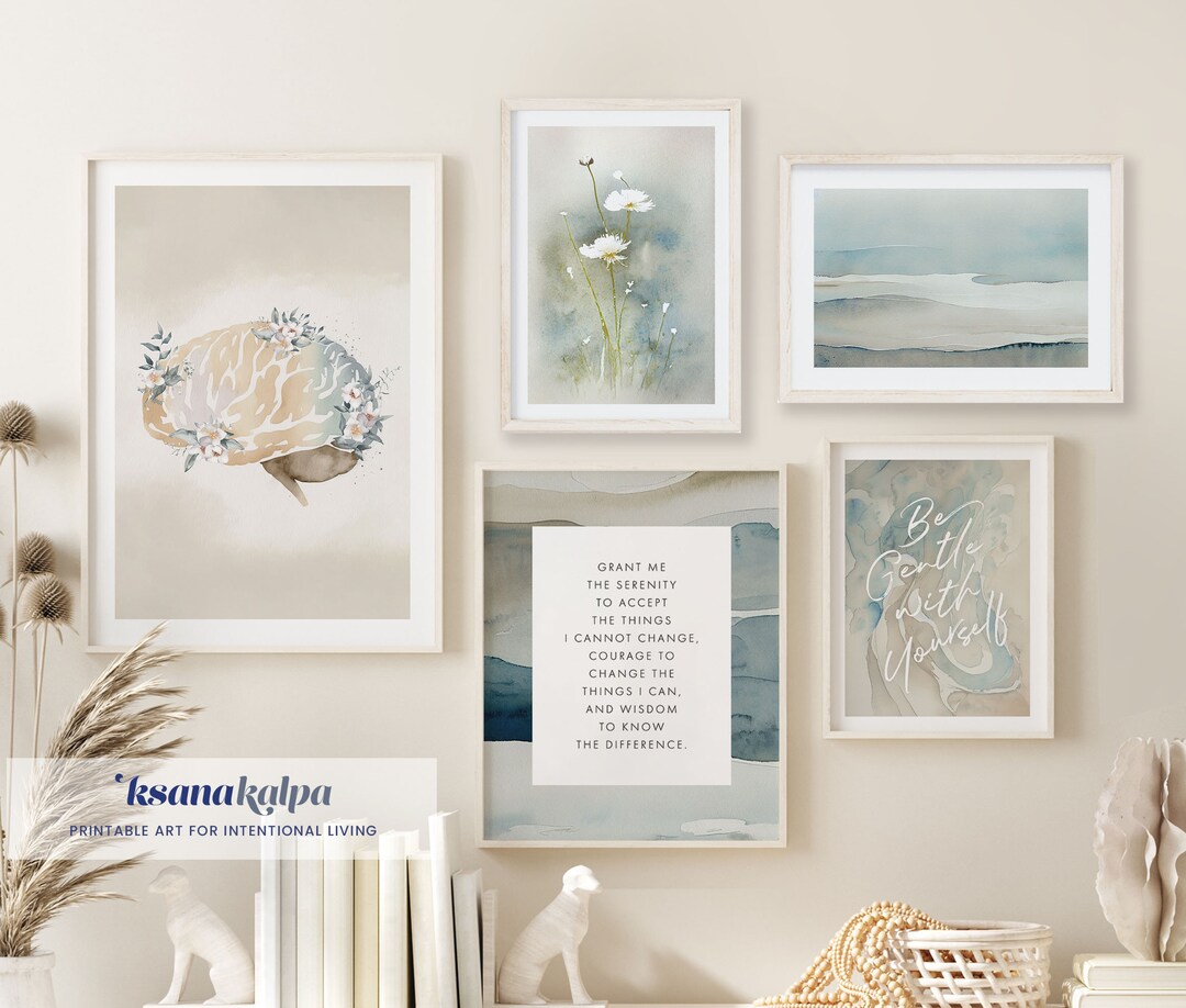 SERENE THERAPY, Set of 5, Neutral Blue, Therapy Decor, Therapist Office ...