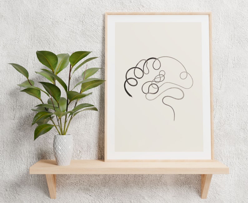 Abstract Brain Line Art Print, Minimalist Therapy Decor (digital ...