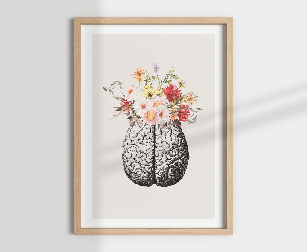 BRAIN BLOOM, Brain Art, Therapy Office, Anatomy Poster, Psychologist ...
