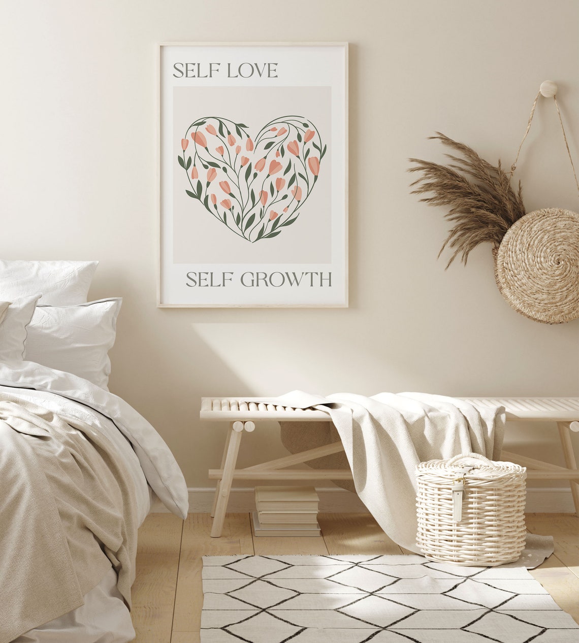 SELF LOVE self GROWTH print floral art prints heart wall | Etsy