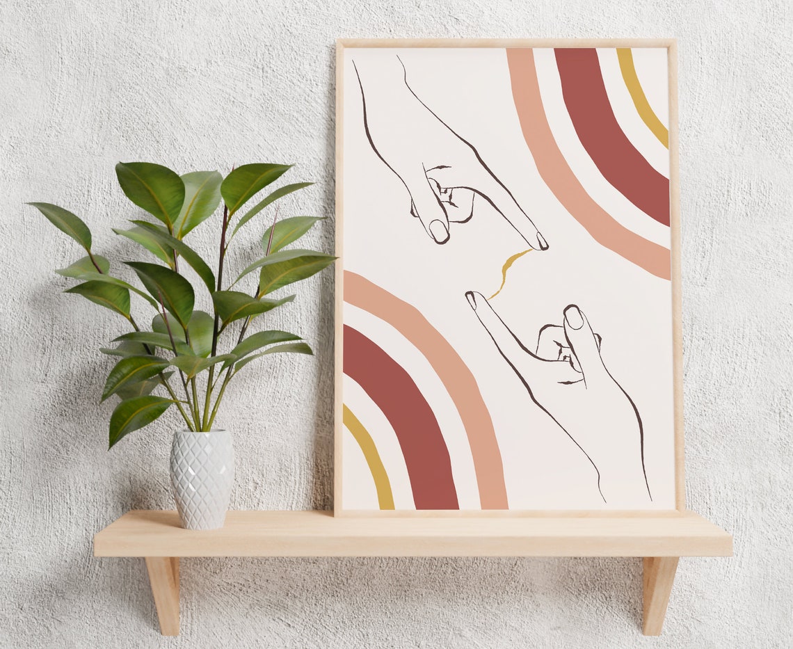 Abstract hands print Connected hands wall art boho hands | Etsy