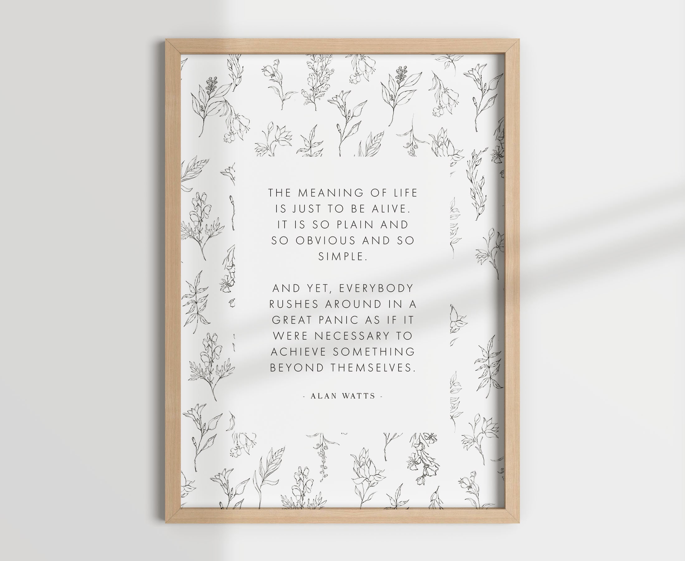 Alan Watts Quote Print, Botanical Art, Mindfulness Decor (digital ...