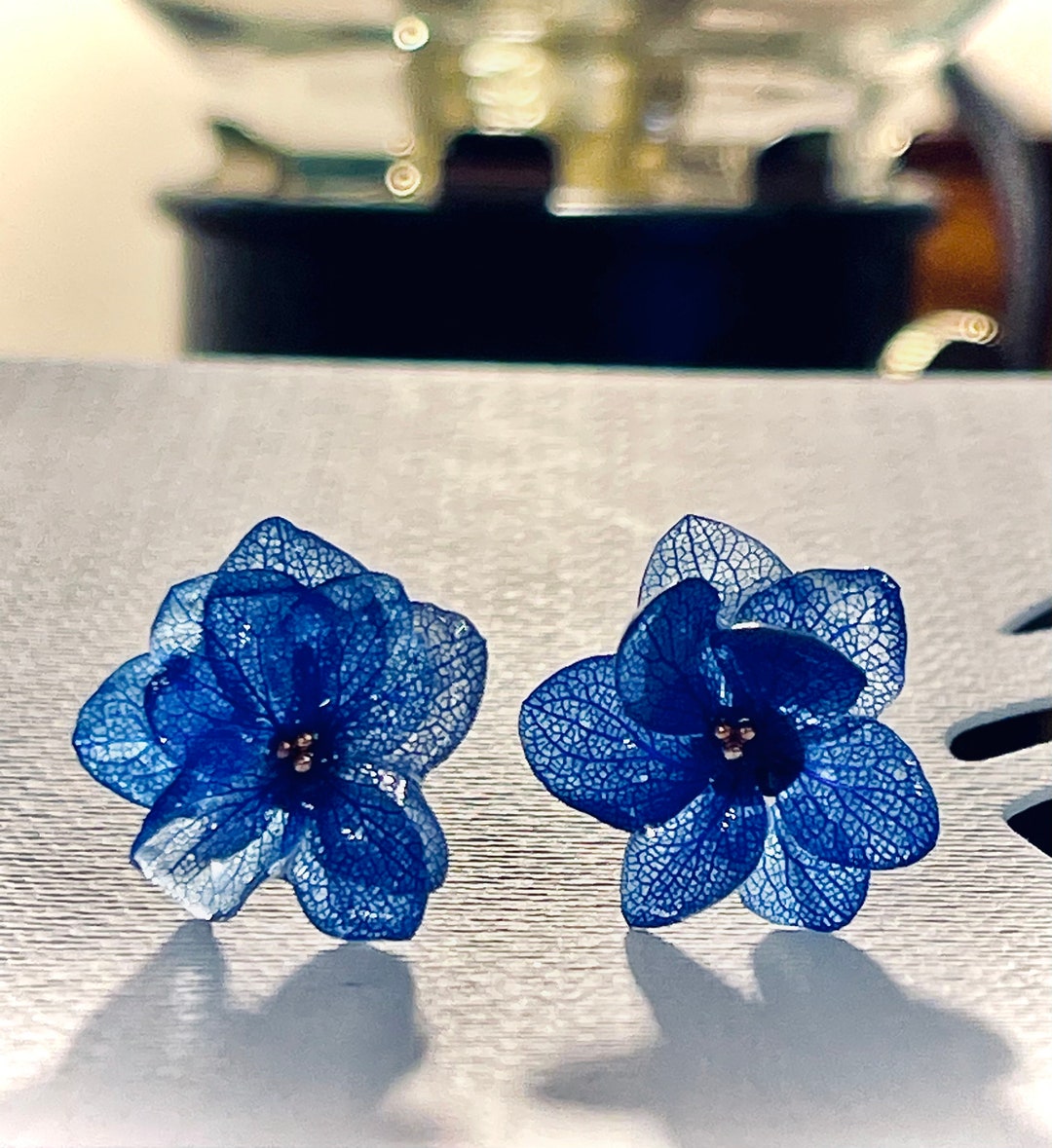 Blue Hydrangeas Earrings Flowers Jewellery Resin Hortensia Flower Stud ...