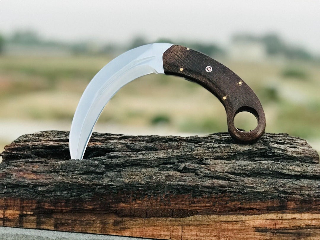 Hand Forged D2 Steel Karambit Knife: Custom Micarta Handle, Leather ...