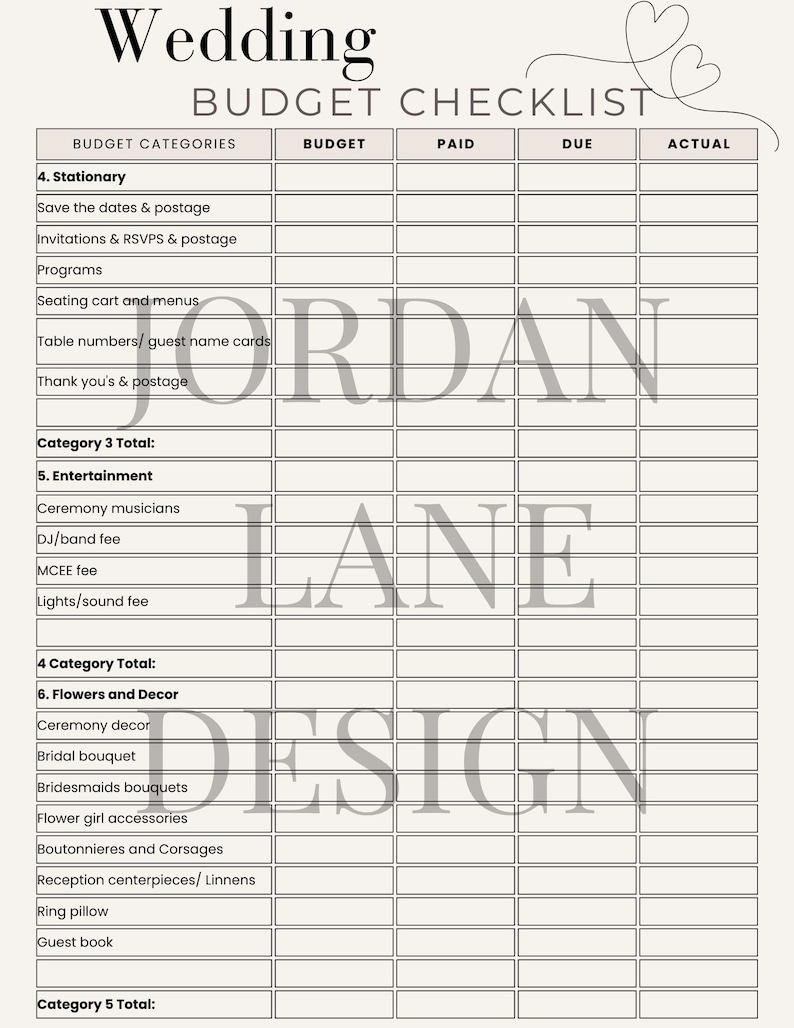 Wedding Budget Checklist - Etsy