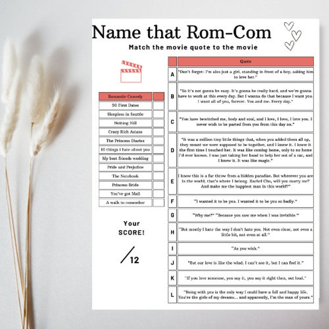 Name That Rom-com Bridal Shower Game: for the Movie Lover - Etsy