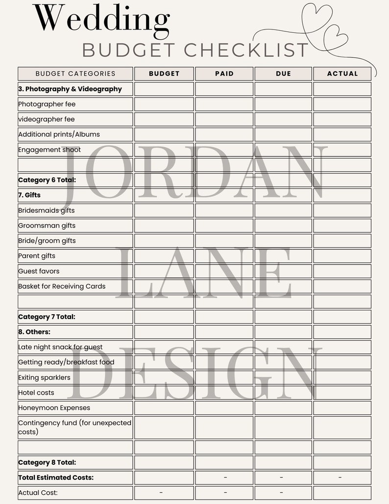 Wedding Budget Checklist - Etsy