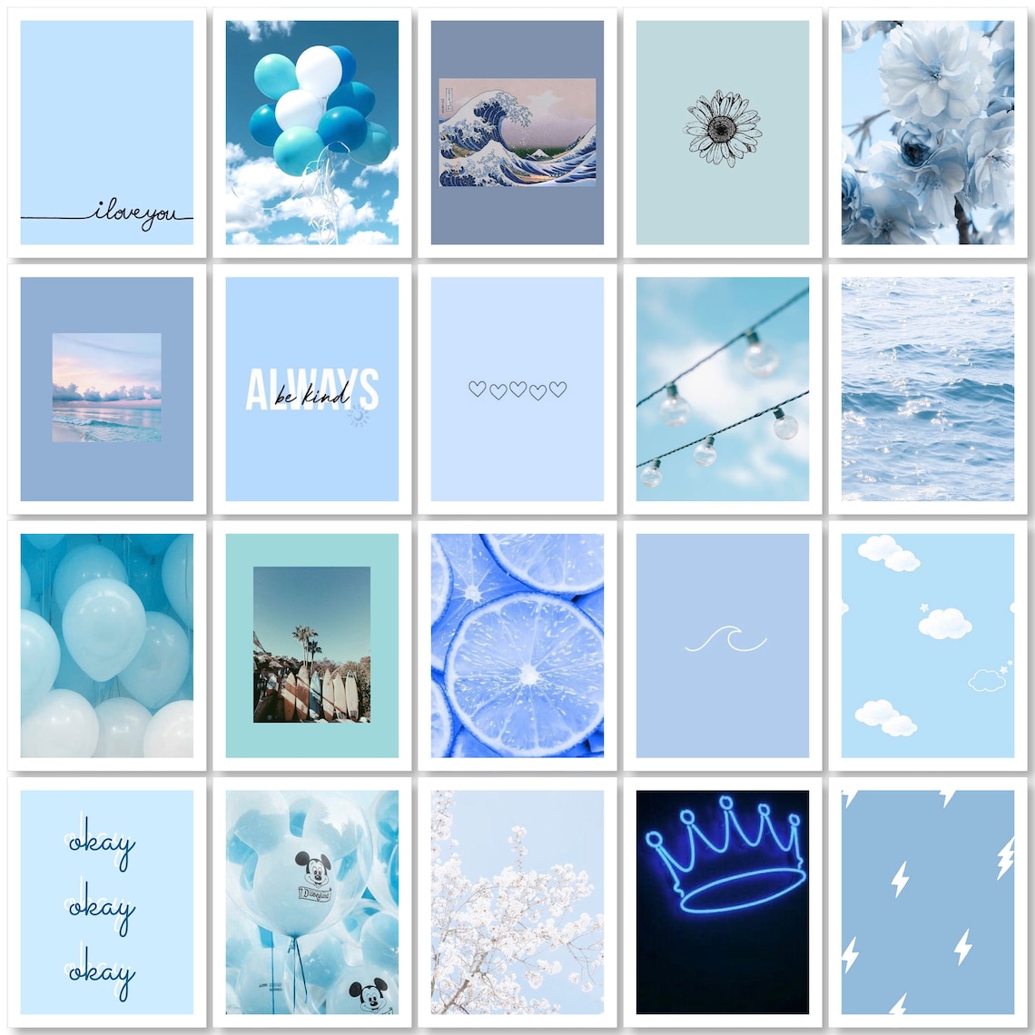 Beautiful Blue Aesthetic Wall Art Ll 60 Pieces Collage Kit Ll | Etsy