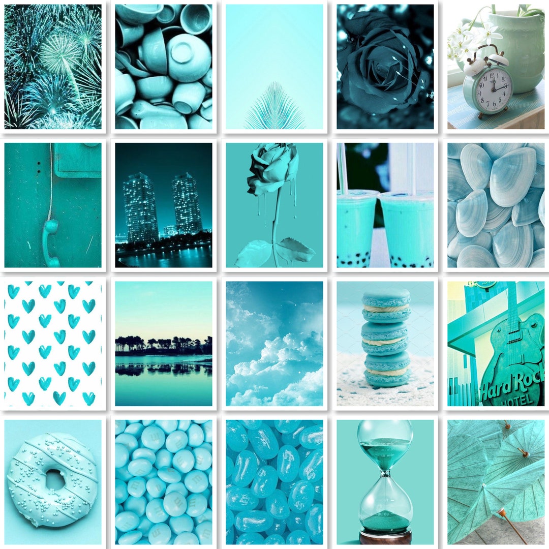 Beautiful Turquoise Aesthetic Wall Art Ll 50 Pieces Collage Kit Ll ...