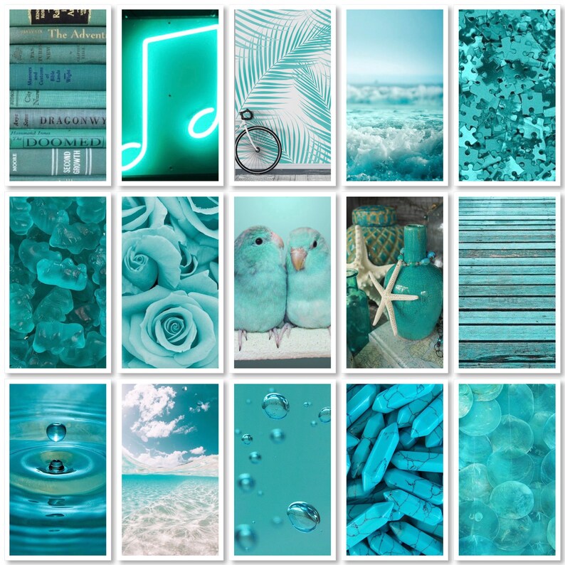Beautiful Turquoise Aesthetic Wall Art Ll 50 Pieces Collage Kit Ll ...