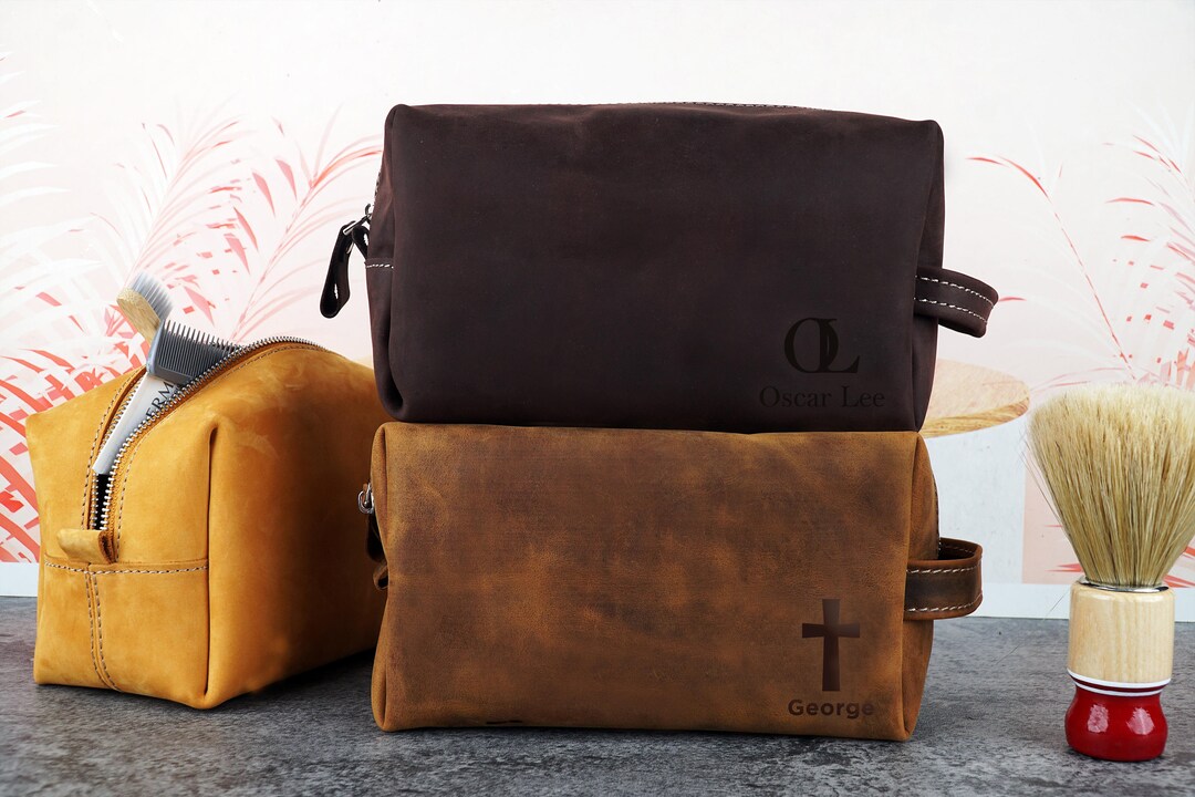 Personalized Leather Travel Dopp Kit Mens Toiletry Bag - Etsy