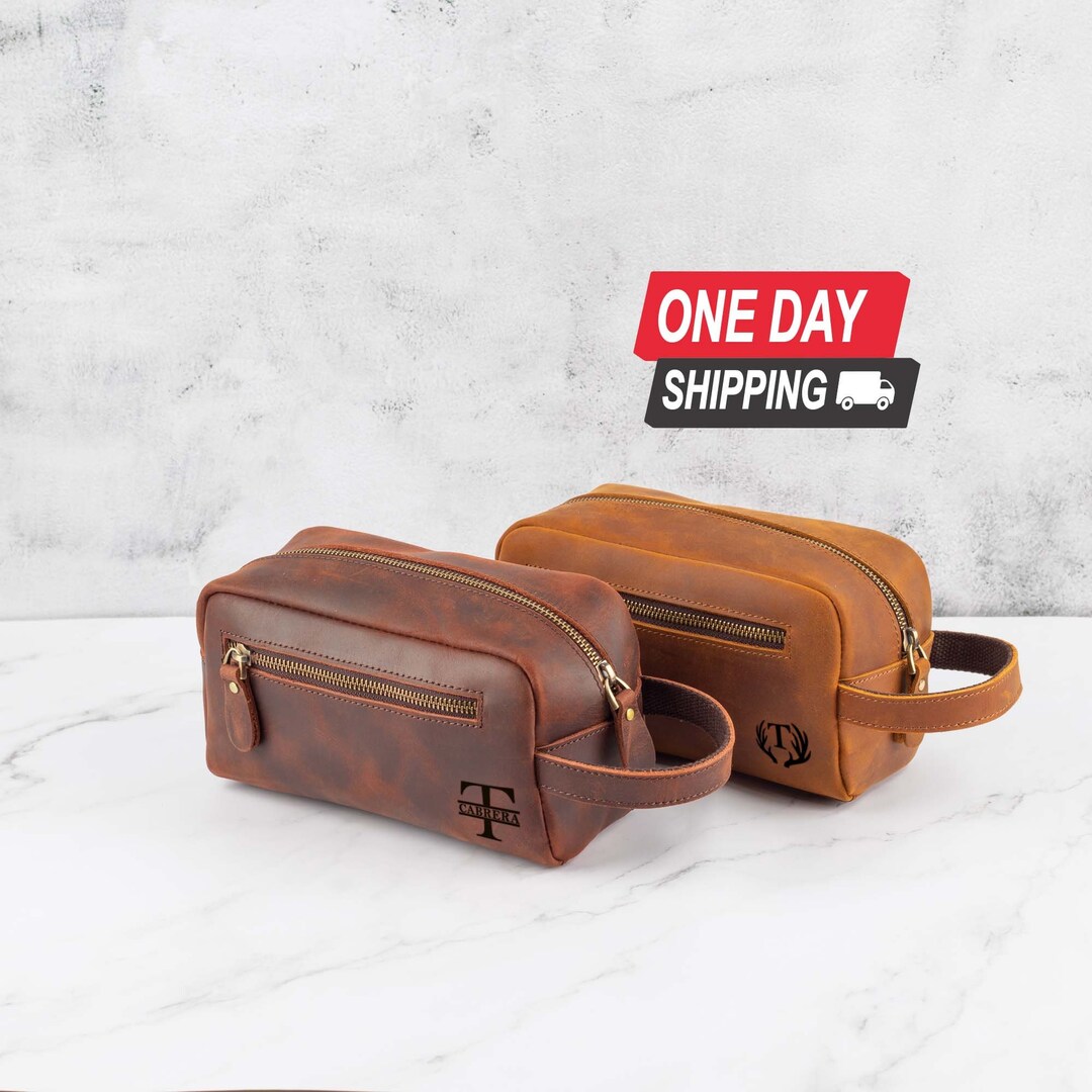 Custom Toiletry Bag for Dad, Personalized Leather Toiletry Bag, Leather ...