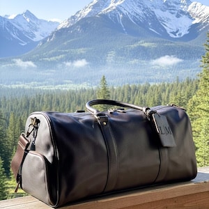 Personalized Leather Duffle Bag and Luggage Tag Gift Set, Fathers Day ...