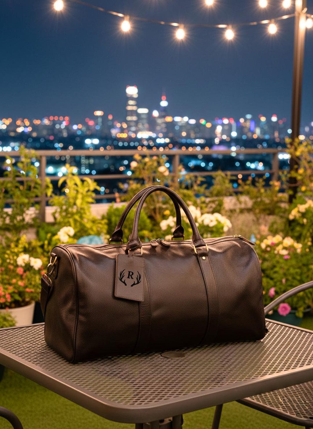 Leather Duffle Bag and Luggage Tag Combo Personalized Travel Gift ...