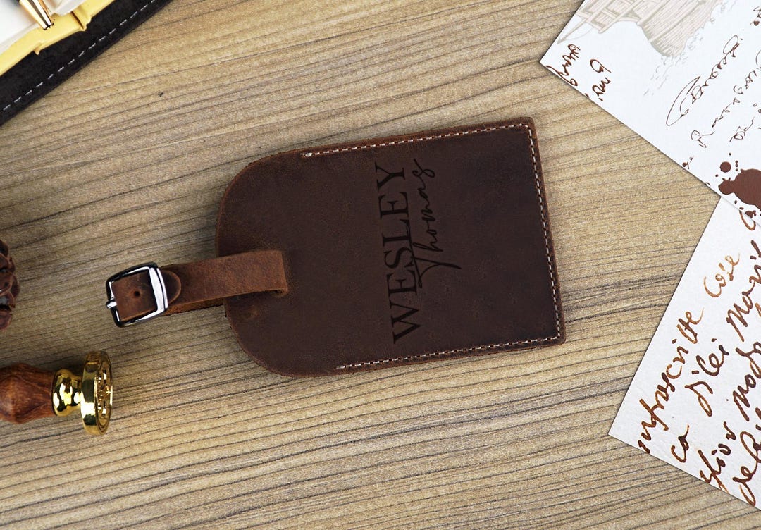 Custom Real Leather Travel Tags, Leather ID Tags, Monogrammed Name Tag ...