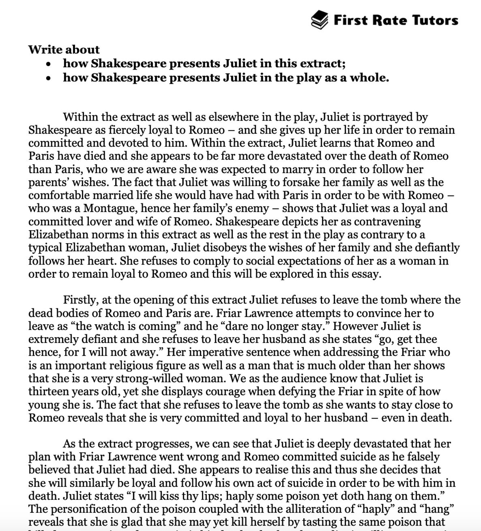 Romeo and Juliet: Model Answers - Etsy