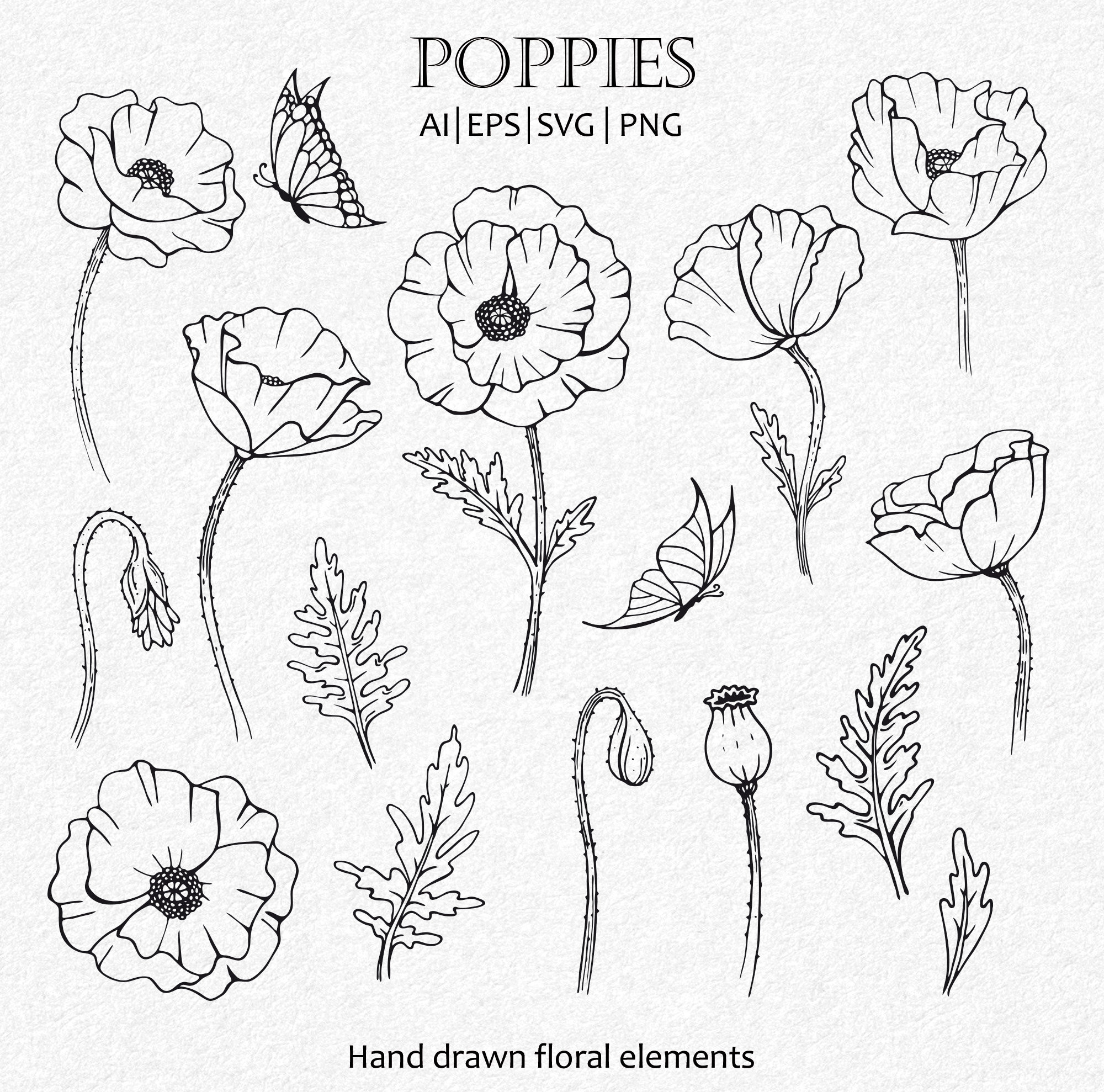 Poppy Svg Files For Cricut Flower Silhouette Svg Wildflowers Etsy