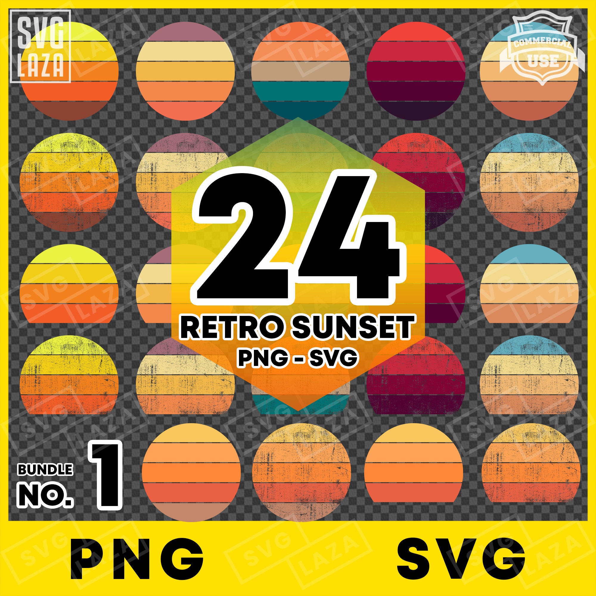 Circular Retro Sunset SVG Bundle 24 Distressed Undistressed Svg, Sunset ...