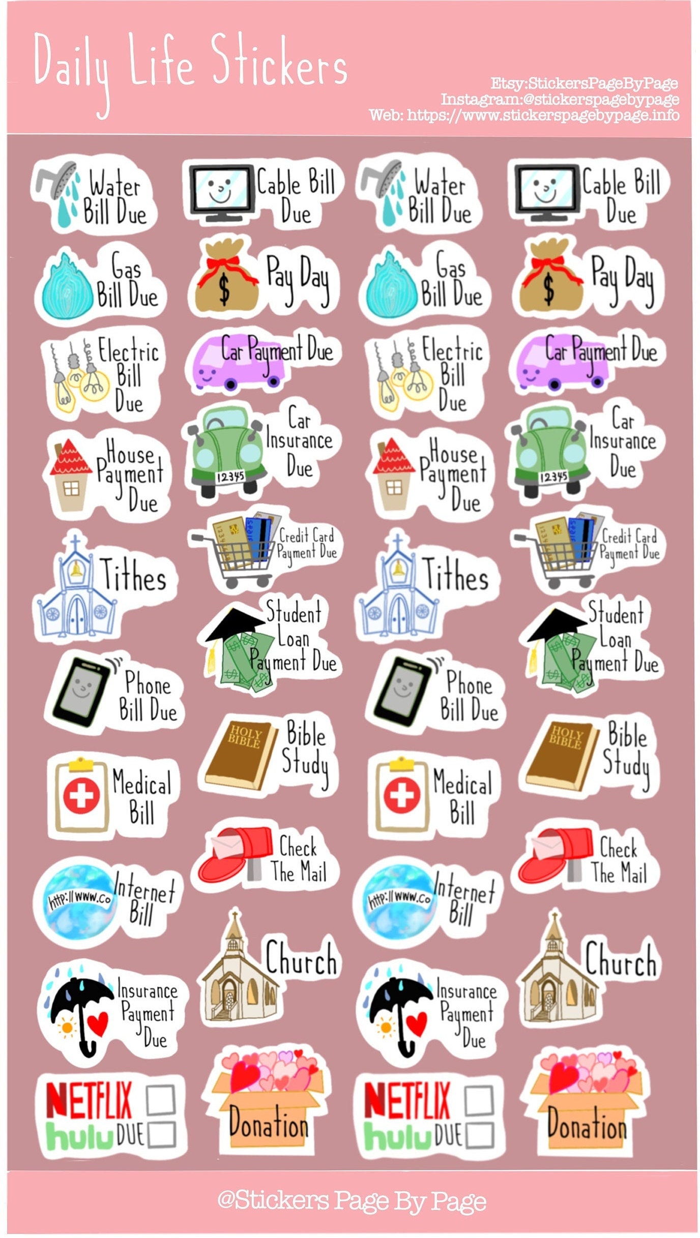 40 Daily Life Stickers / Free Shipping / 3 Materials / Planner Stickers ...