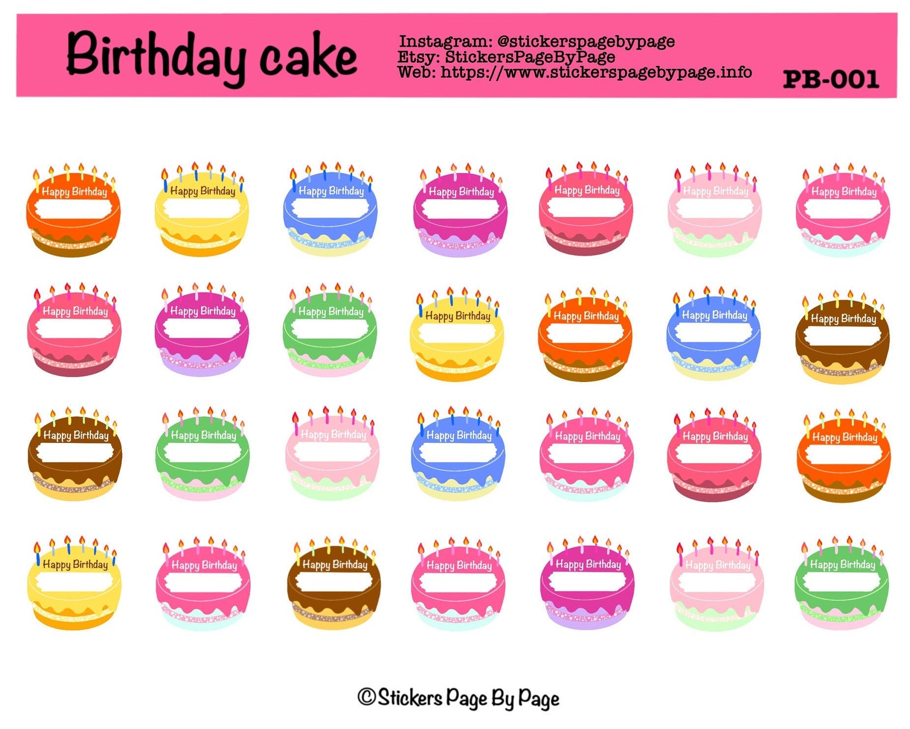 Birthday Cake 28 Stickers / Planner Stickers / Additional Writing Space ...