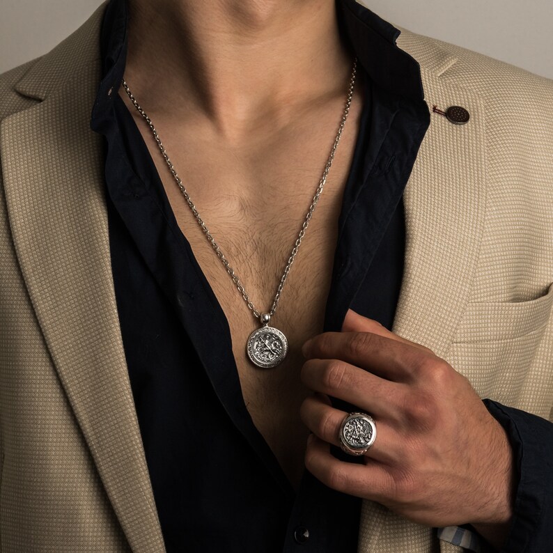 Saint George and Serpent Pendant Solid St George Slaying the | Etsy