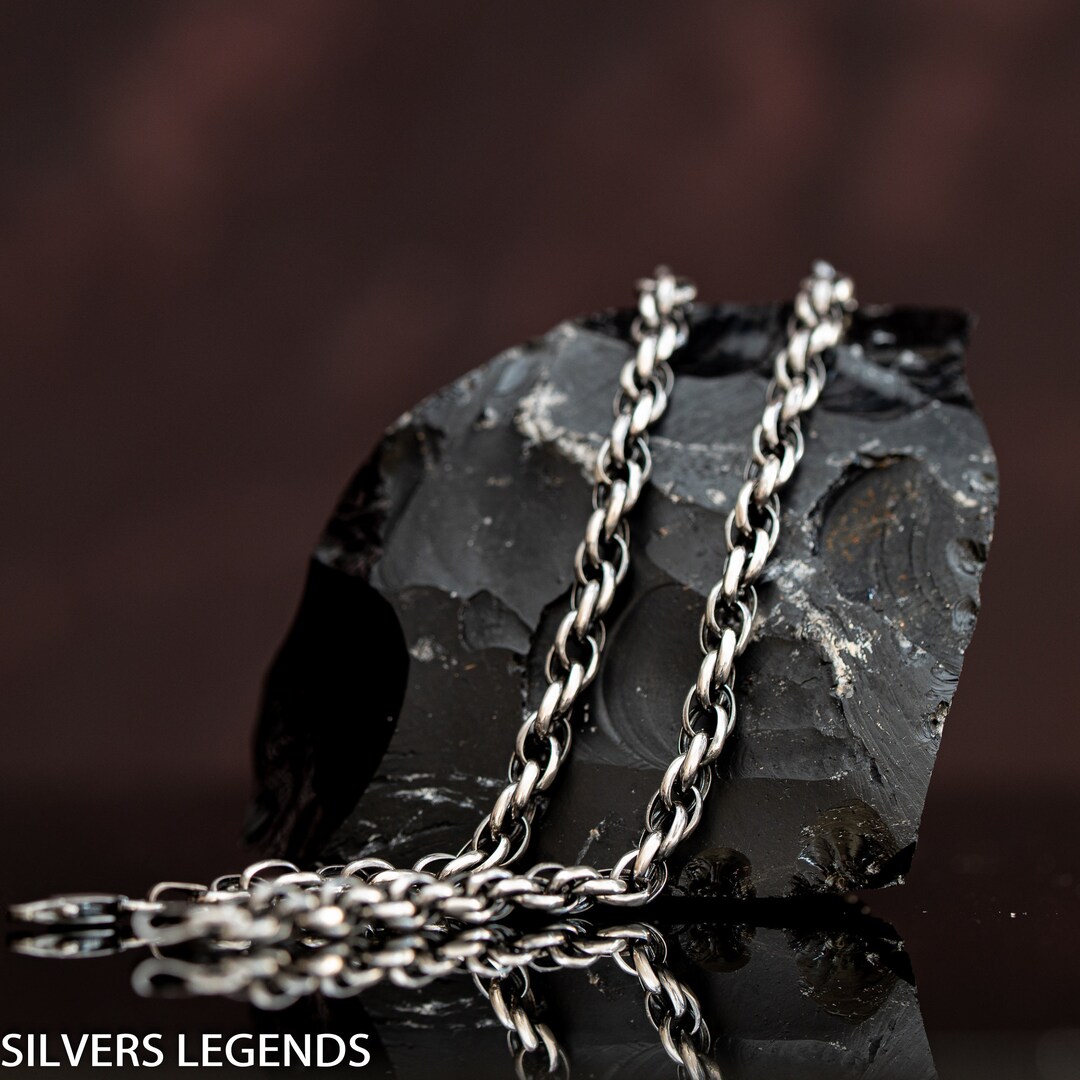 Sterling Silver Handmade Oxidized Rope Chain Necklace for Men, Heavy ...