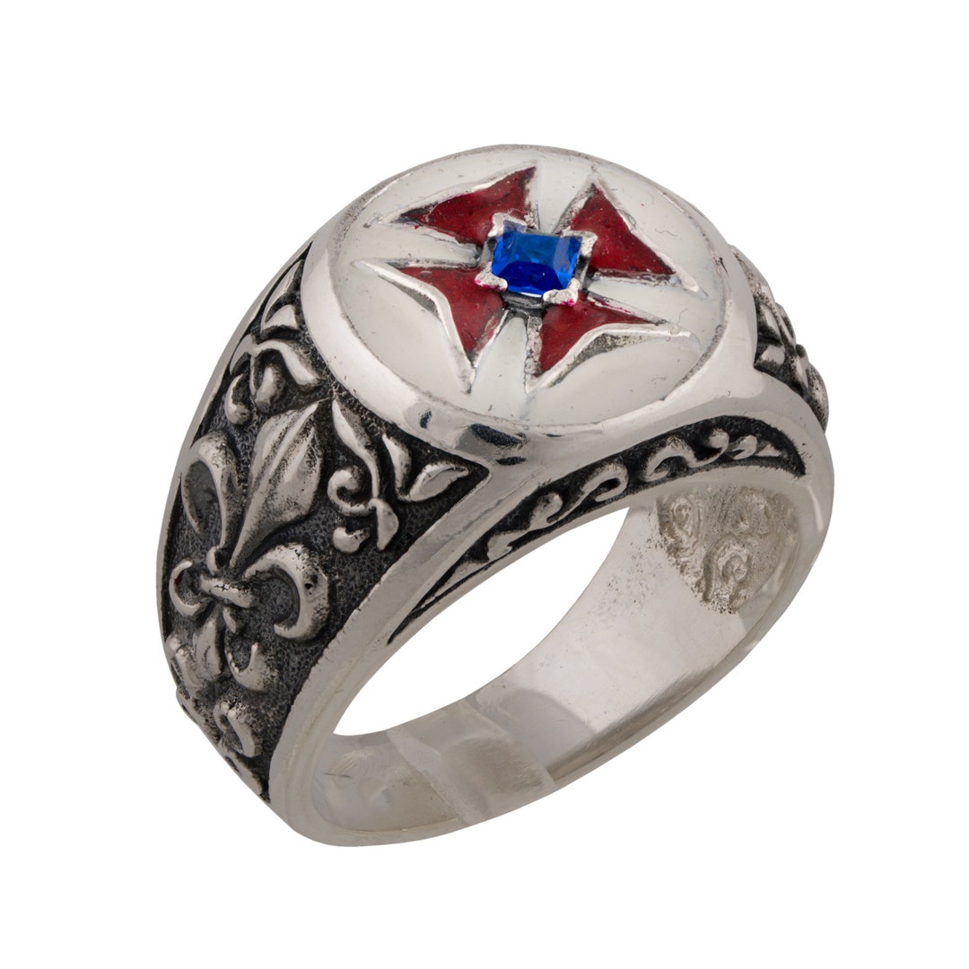 Sterling Silver Templar Ring, Fashion Ring With Red Templar Cross ...