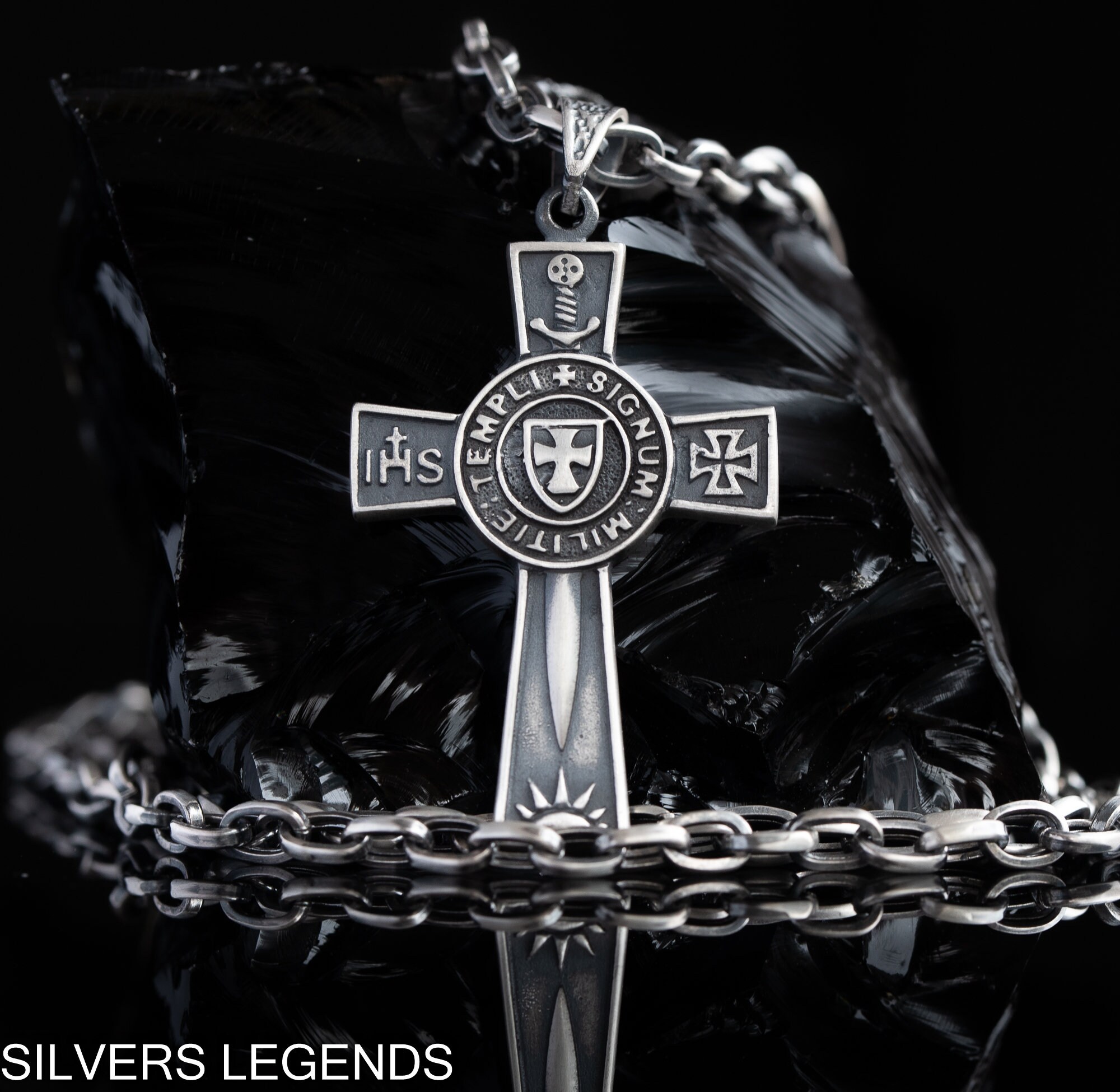 Knights Templar Cross Pendant, Templar Pendant With Sword, Crusader ...