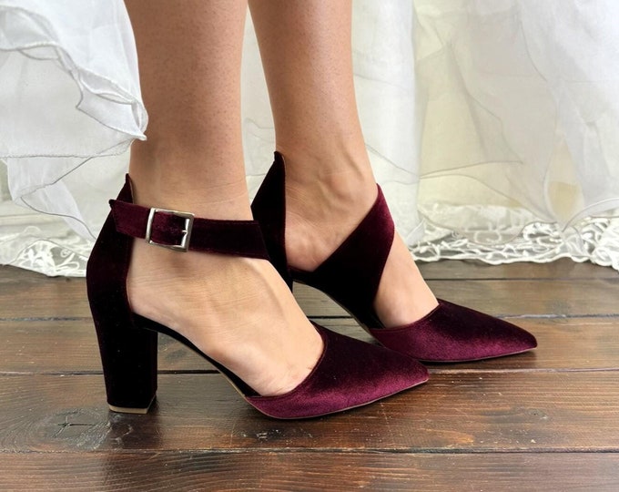 Burgundy Velvet Heels • Wedding Shoes by Santorini Sandals • Burgundy ...