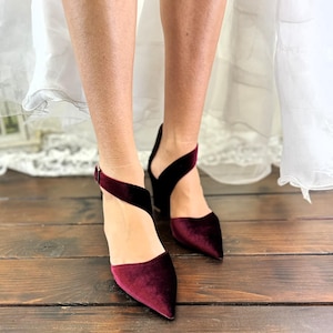 Burgundy Velvet Heels • Wedding Shoes by Santorini Sandals • Burgundy ...