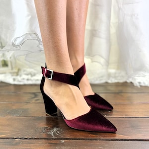 Burgundy Velvet Heels • Wedding Shoes by Santorini Sandals • Burgundy ...