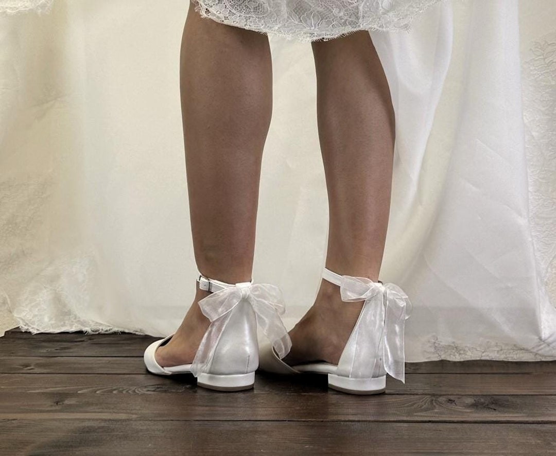 Women's Bridal Shoes • White Sheer Organza Bow Wedding Shoes by ...