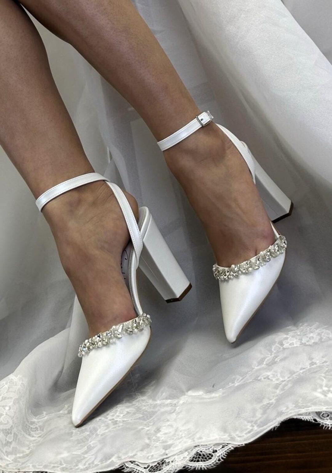 White Bridal Shoes • White Block Heel Wedding Shoes by Santorini ...