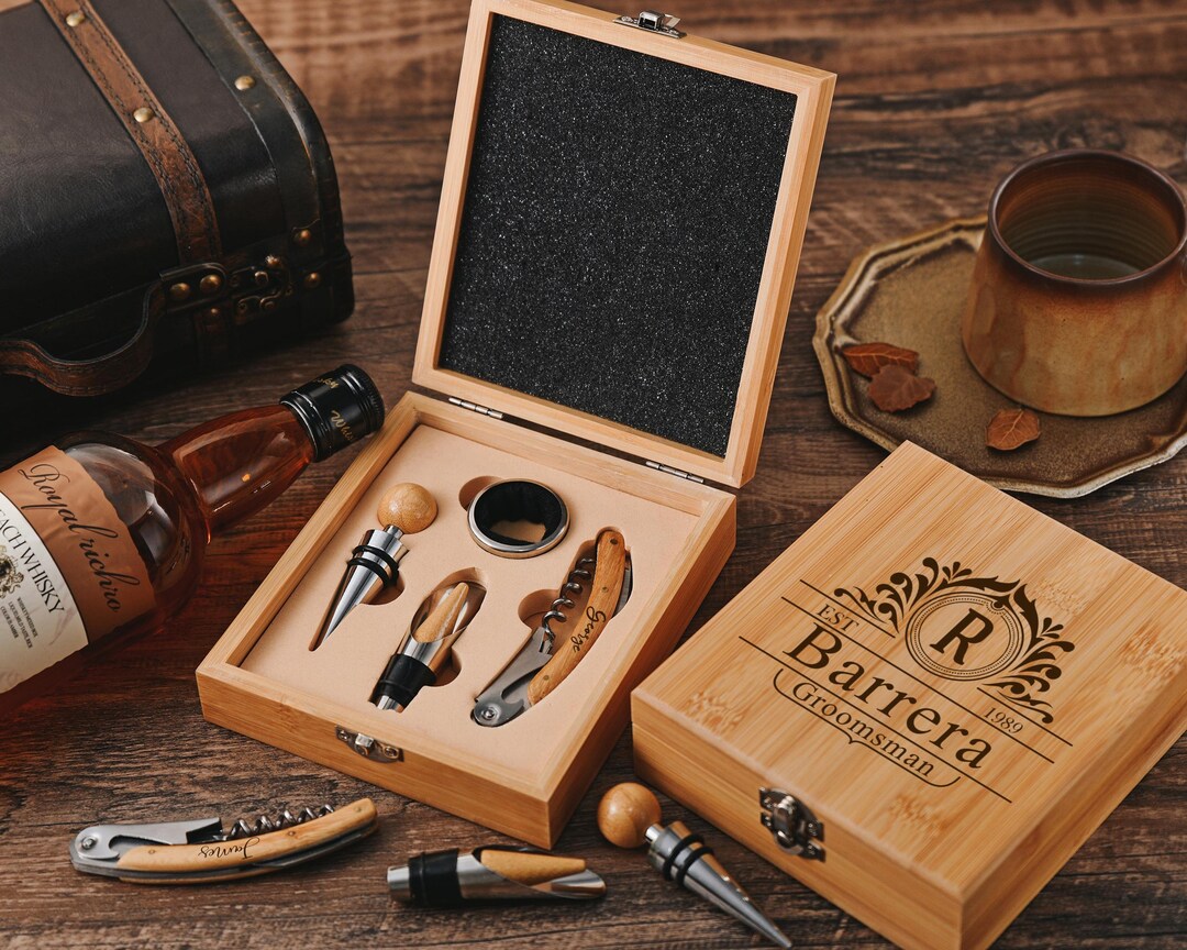 Engraved Wine Tool Set Groomsmen Gifts, Wine Bottle Opener Gift Set ...