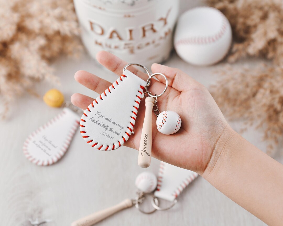 Personalized Leather Baseball Keychains - Unique Handcrafted Gifts ...
