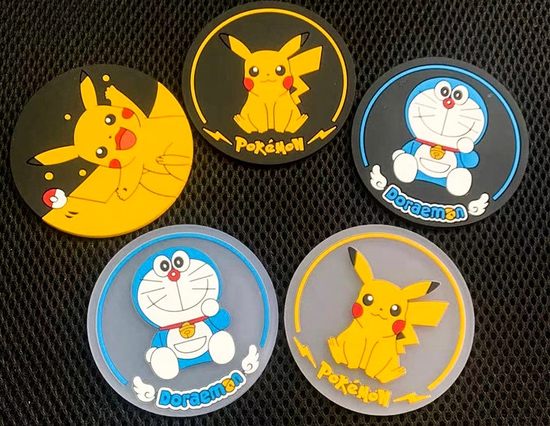 Pokemon Coaster Anime Coaster Pikachu Car Coaster Doraemon | Etsy