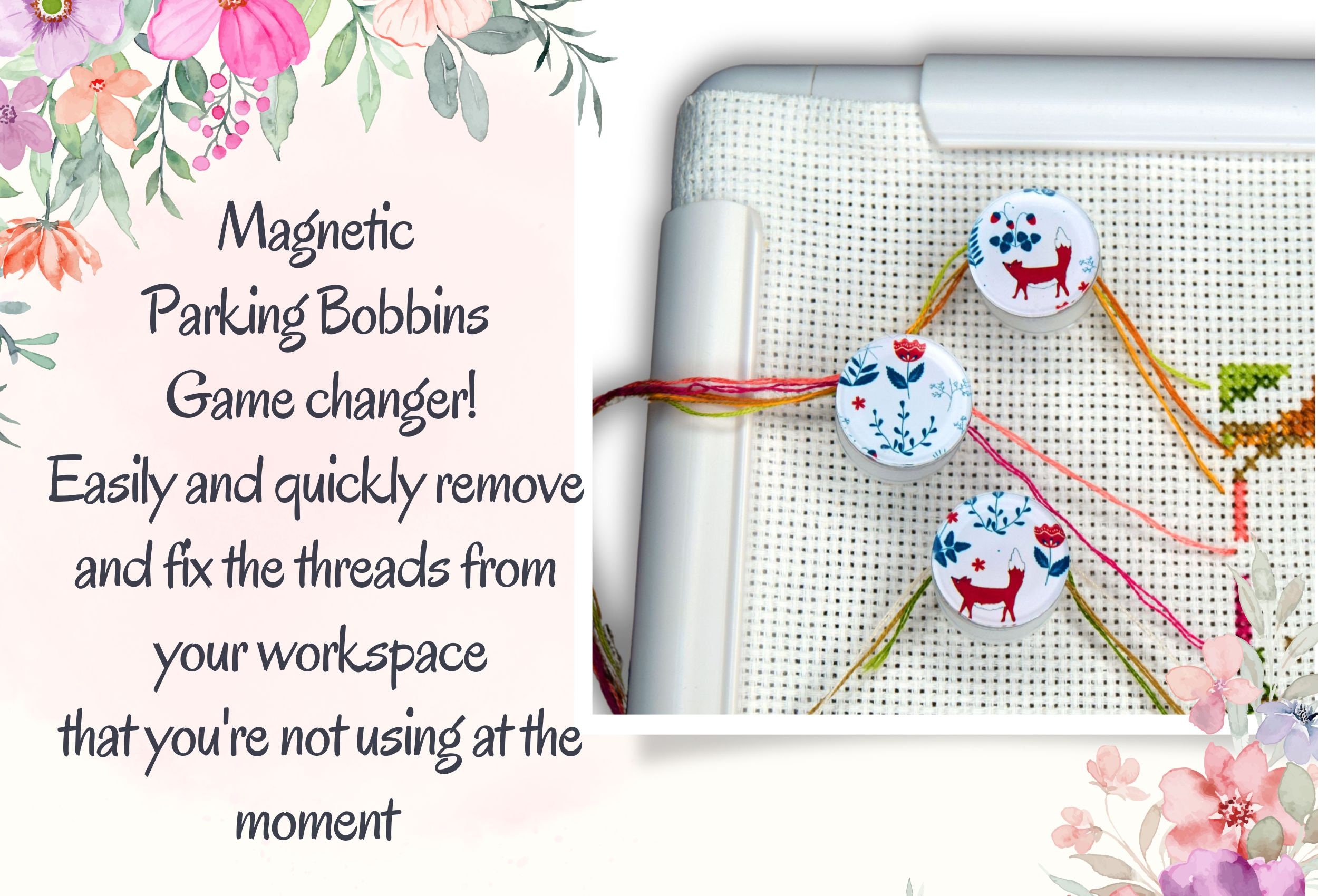 The Set of 3 Parking Bobbins for Cross Stitch Needle Minders Floss ...