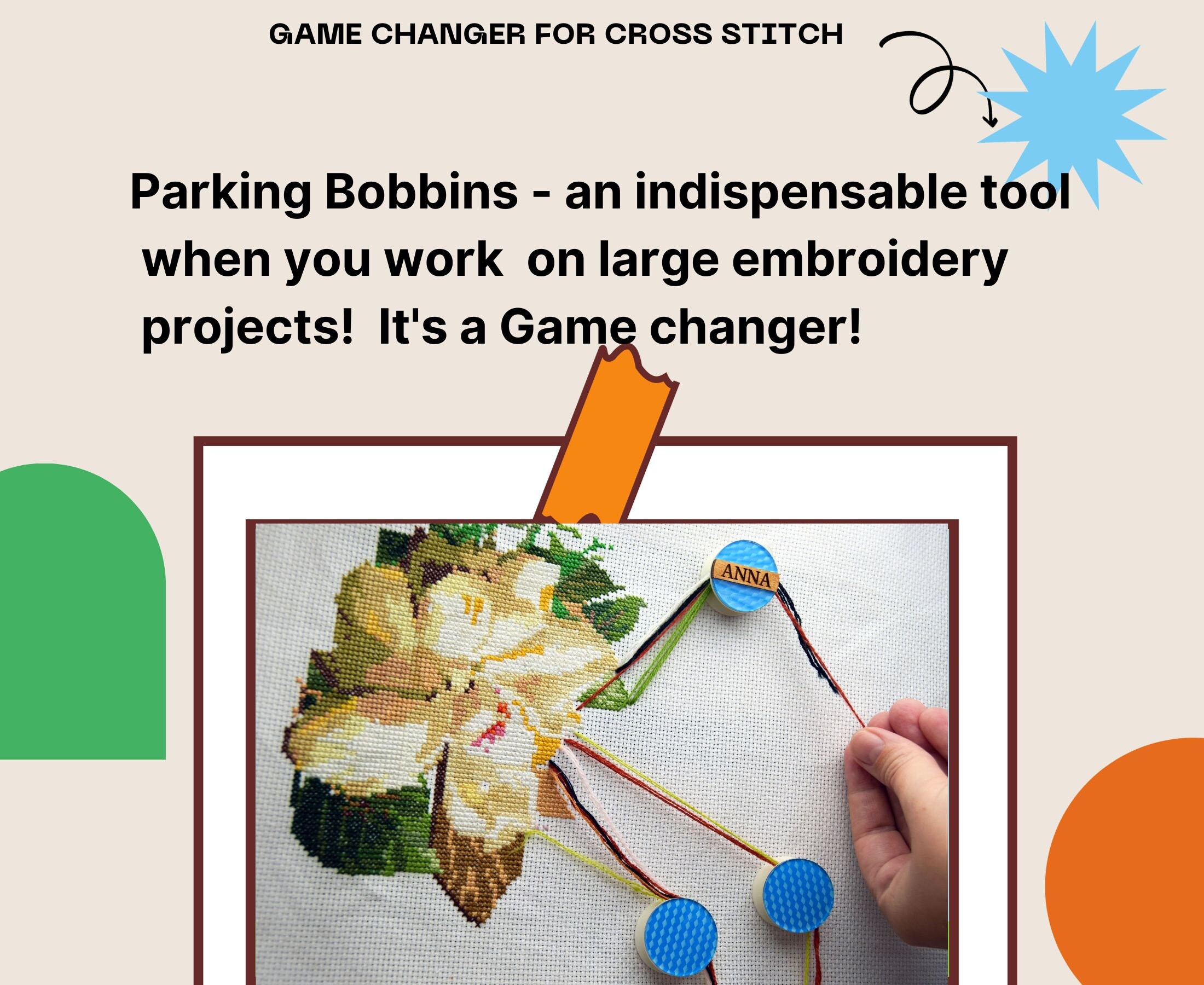 Parking Bobbins Cross Stitch Frame Scroll Rod Tightening Floss Tension ...