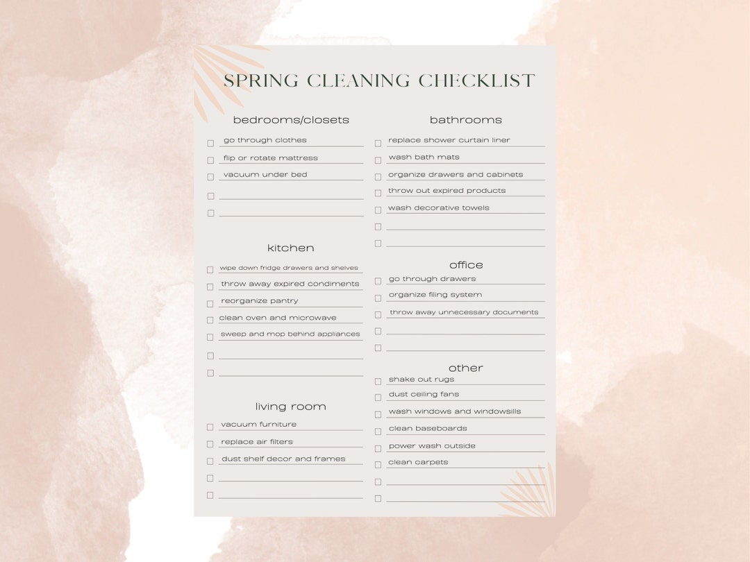 Spring Cleaning Checklist Printable Instant Download - Etsy