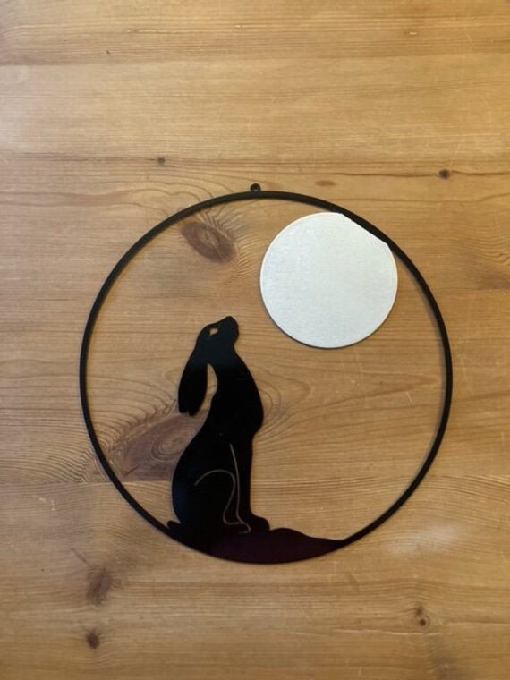 Metal Wall Art Steel Moon Gazing Hare Plaque Home Decor | Etsy
