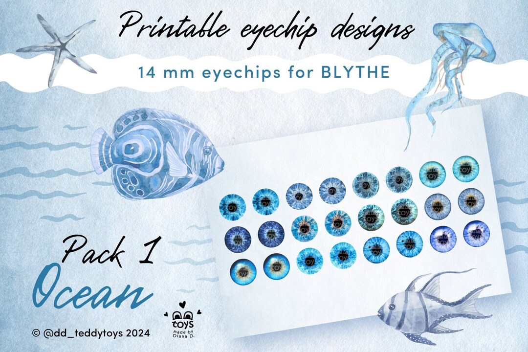 Printable Eye Chip Designs 14 Mm Realistic Eyes for Blythe Doll Pack 1 ...