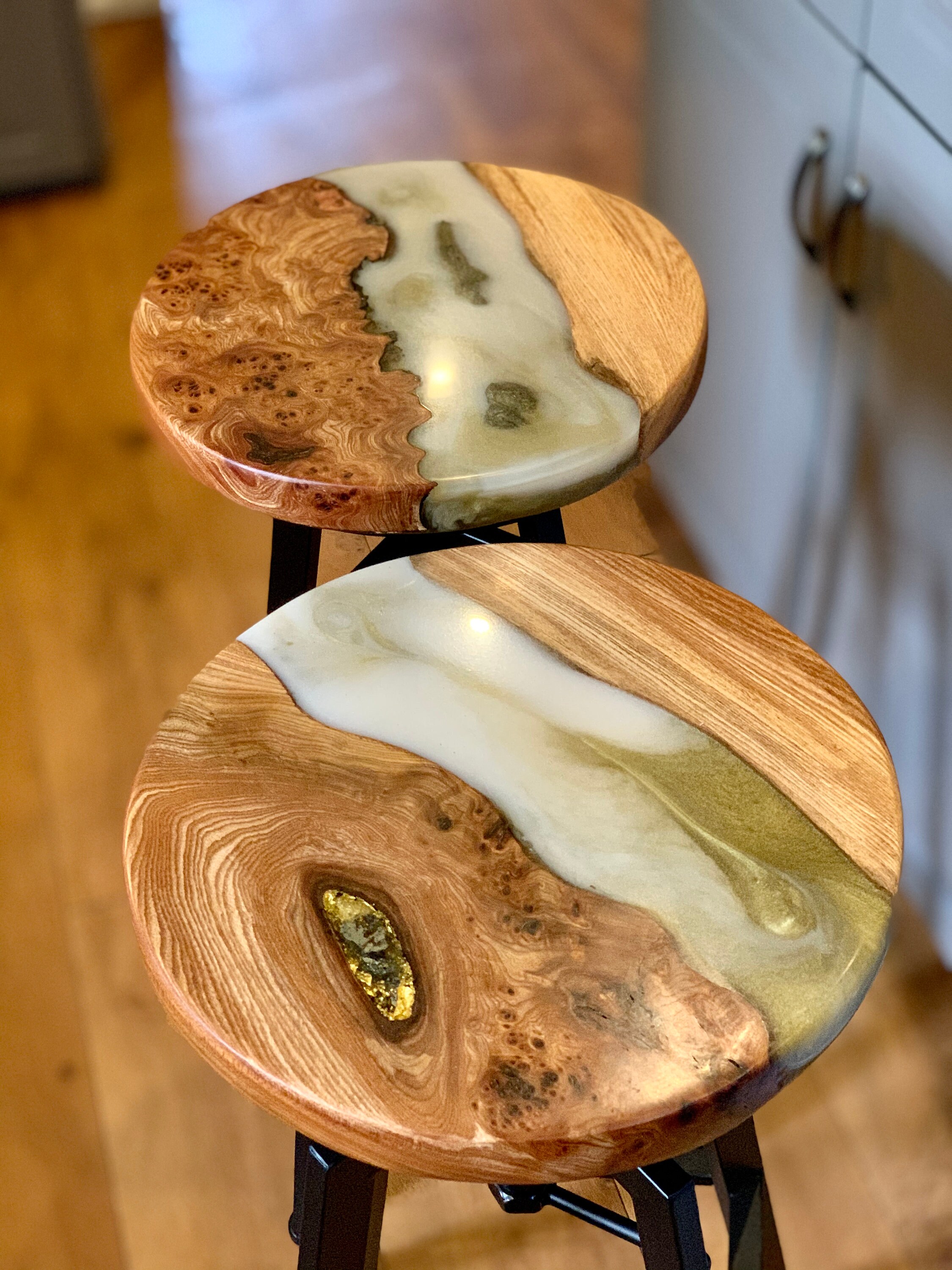 Bespoke handmade Elm and resin stool | Etsy
