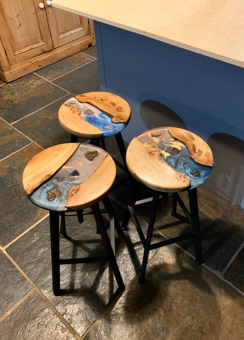 Bespoke Handmade Elm and Resin Stool | Etsy