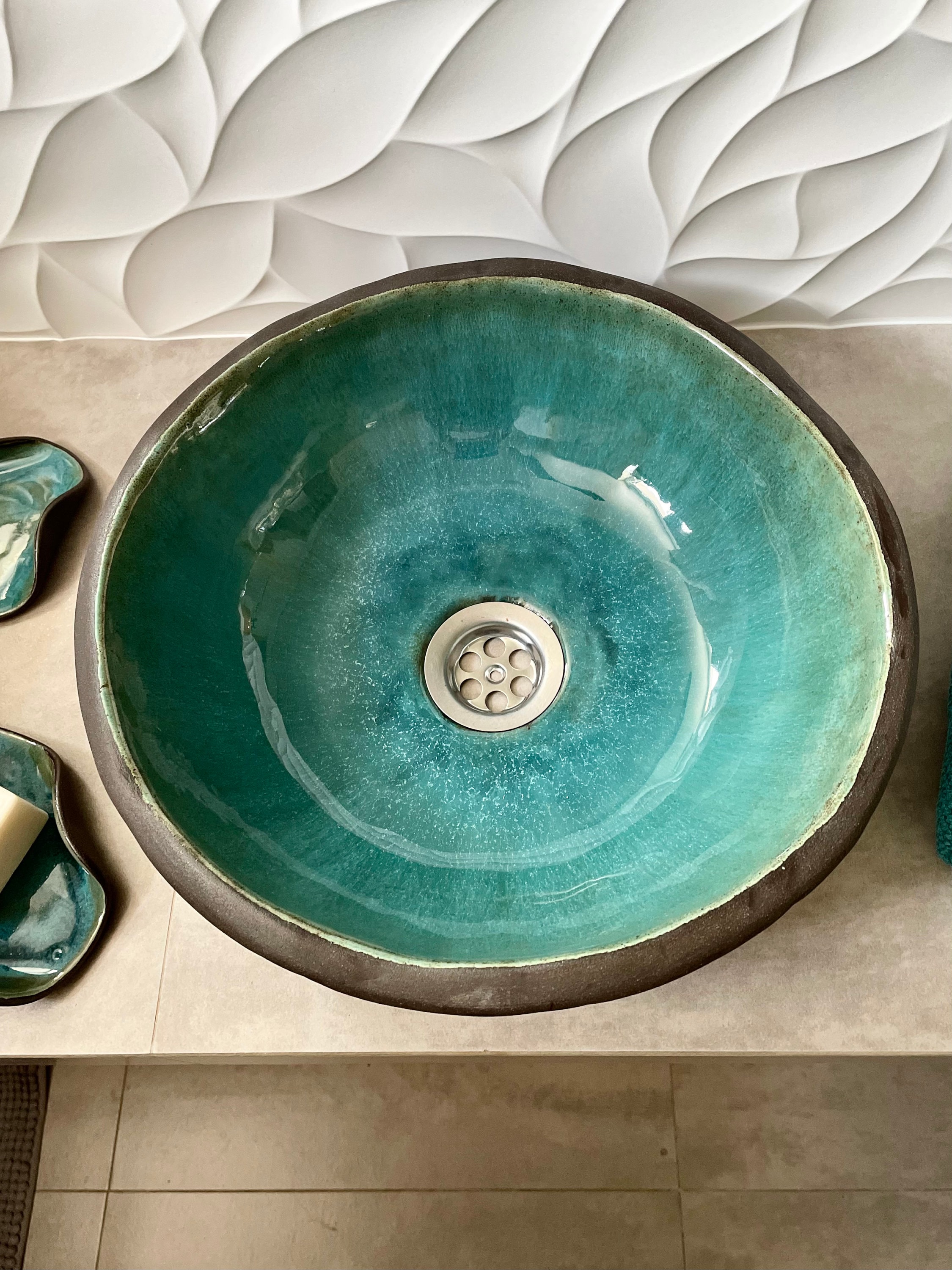 Ceramic Handmade TURQUOISE SINK WASHBASIN Bathroom Dark Clay - Etsy