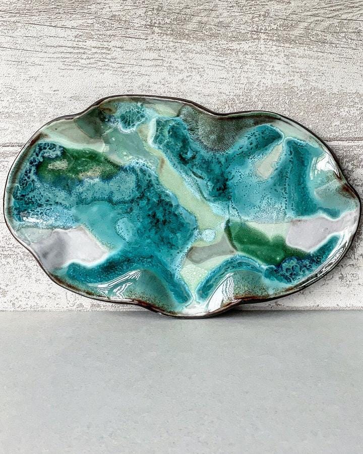 Handmade Ceramic Platter WATERFALL Turquoise-green 34,5 Cm X 21 Cm ...