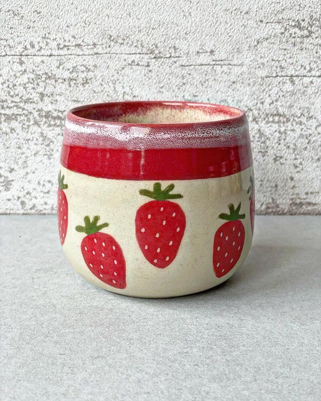 Handmade Ceramic Mug With STRAWBERRIES 260 Ml Hand-painted Red ...