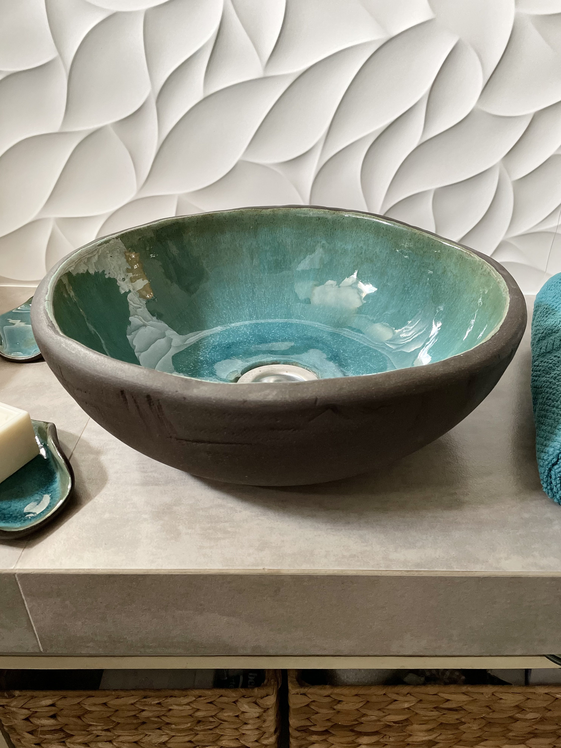 Ceramic Handmade TURQUOISE SINK WASHBASIN Bathroom Dark Clay - Etsy