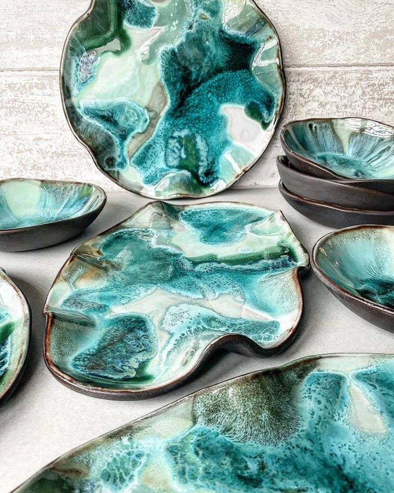 Handmade Ceramic Platter WATERFALL Turquoise-green 34,5 Cm X 21 Cm ...