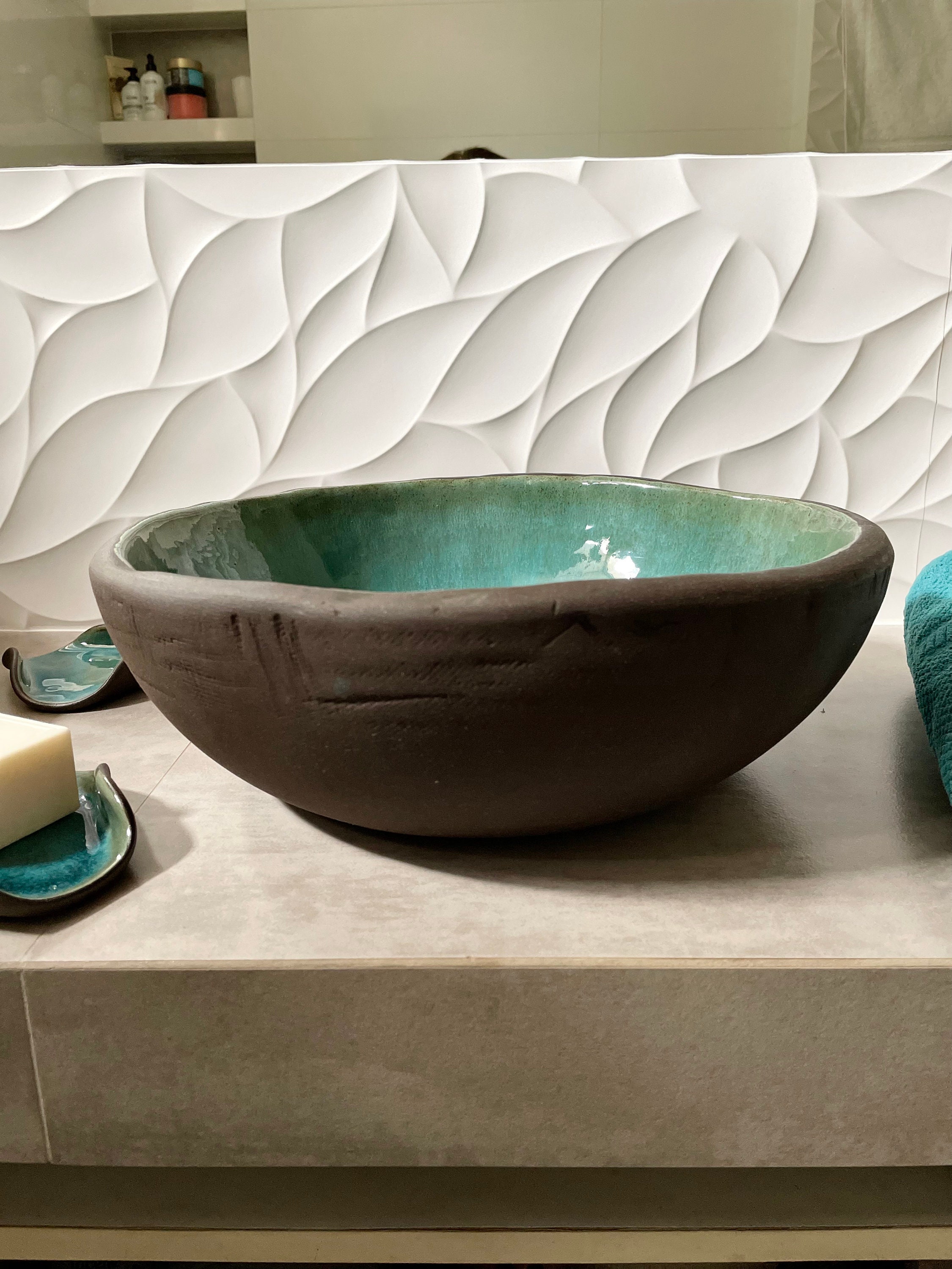 Ceramic Handmade TURQUOISE SINK WASHBASIN Bathroom Dark Clay - Etsy