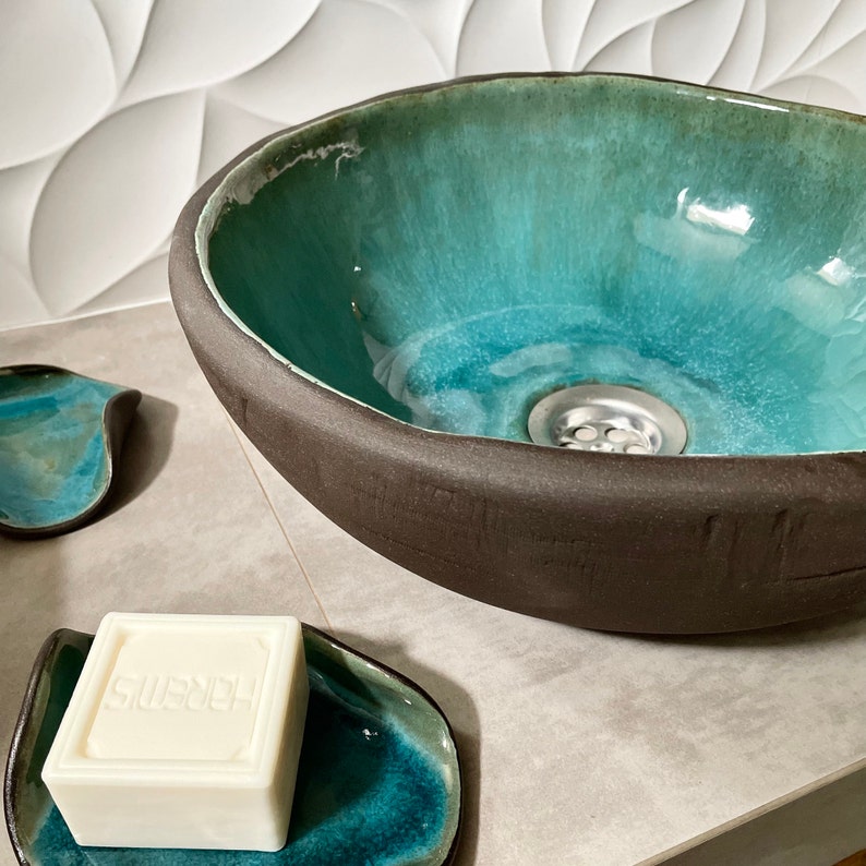 Ceramic Handmade TURQUOISE SINK WASHBASIN Bathroom Dark Clay - Etsy